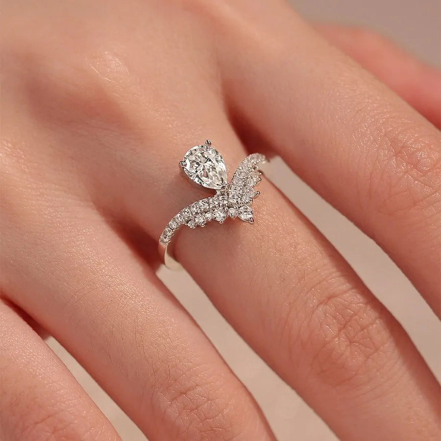 New Crown Waterdrop High Simulation Moissanite Diamond Ring For Women ...