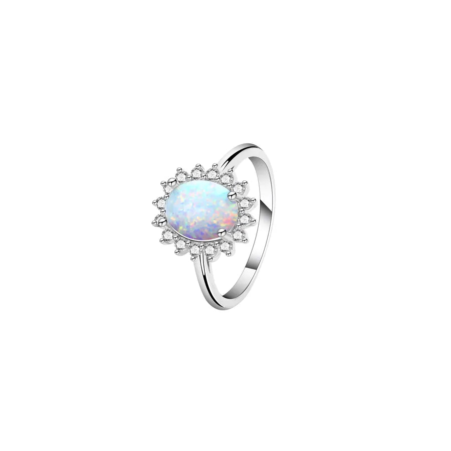 Fashion S925 Sterling Silver Micro Inlaid Sunflower Zircon Opal Ring f ...