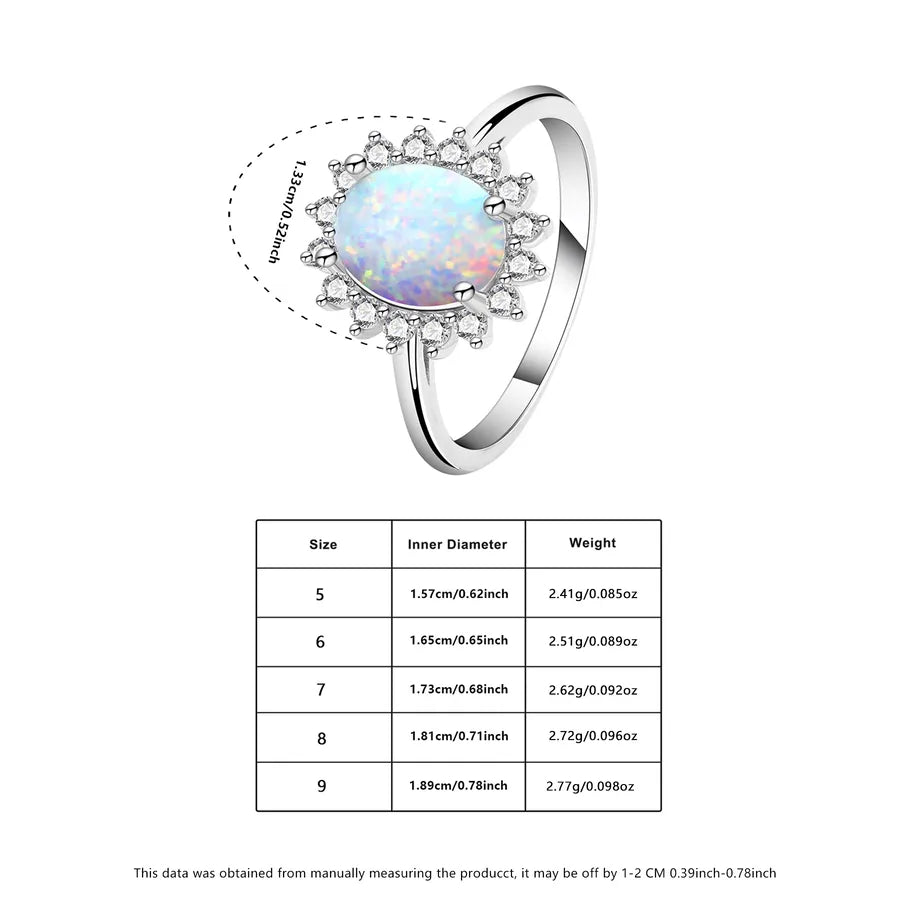 Fashion S925 Sterling Silver Micro Inlaid Sunflower Zircon Opal Ring f ...