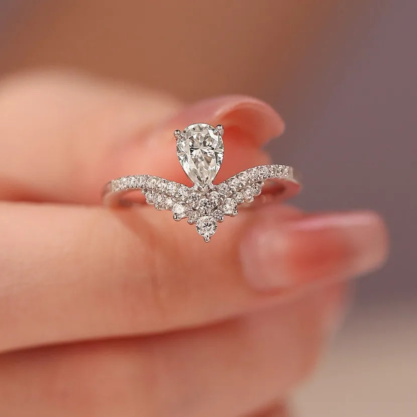 New Crown Waterdrop High Simulation Moissanite Diamond Ring For Women ...